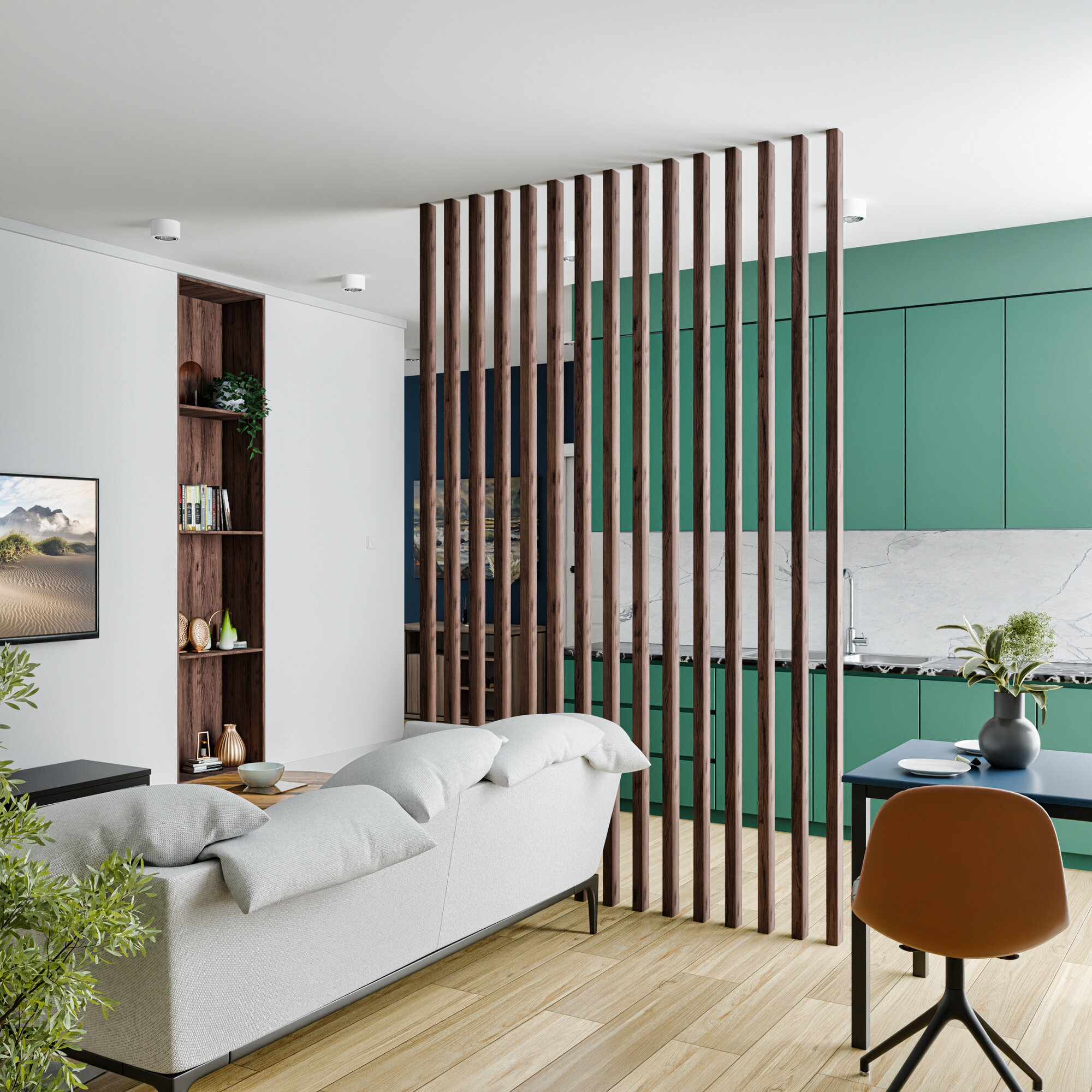 Реечная перегородка для зонирования пространства 1690 мм, Дуб Катания