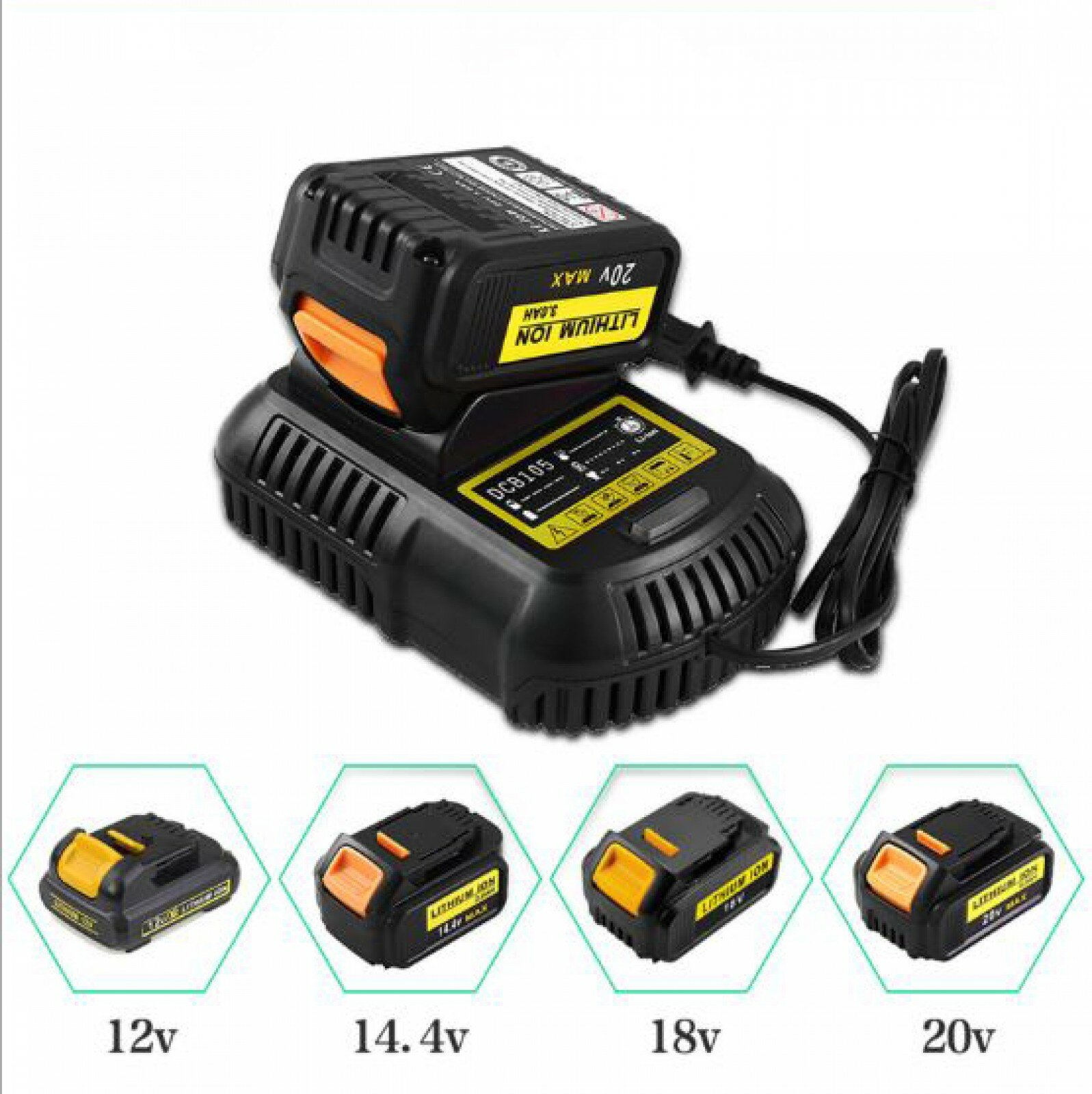 Зарядное устройство MyPads для литиевых аккумуляторов DewalT DCB105 12-20V до 3000 мАч