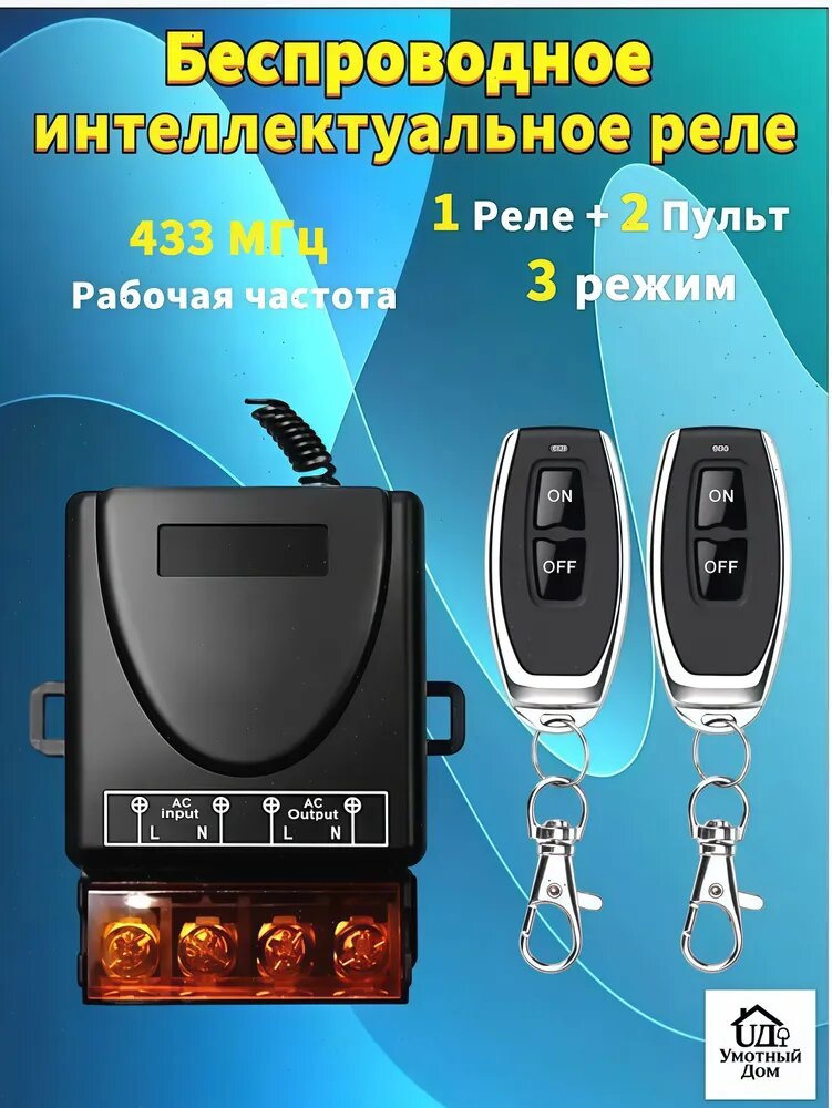 Радиоуправляемое реле 220В 30А 433МГц. Радиореле для ворот, шлагбаумов. Дистанционный выключатель. Беспроводной переключатель.