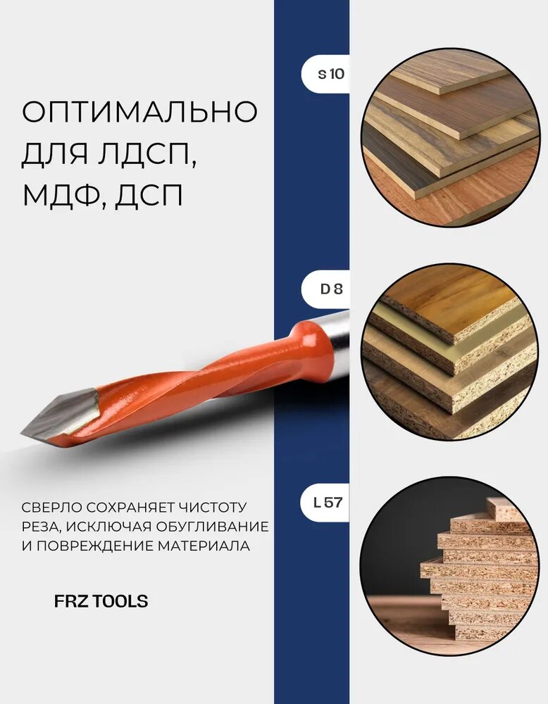 Сверло присадочное сквозное левое 8х57,5 мм для мебельной сборки HSS — фото 1
