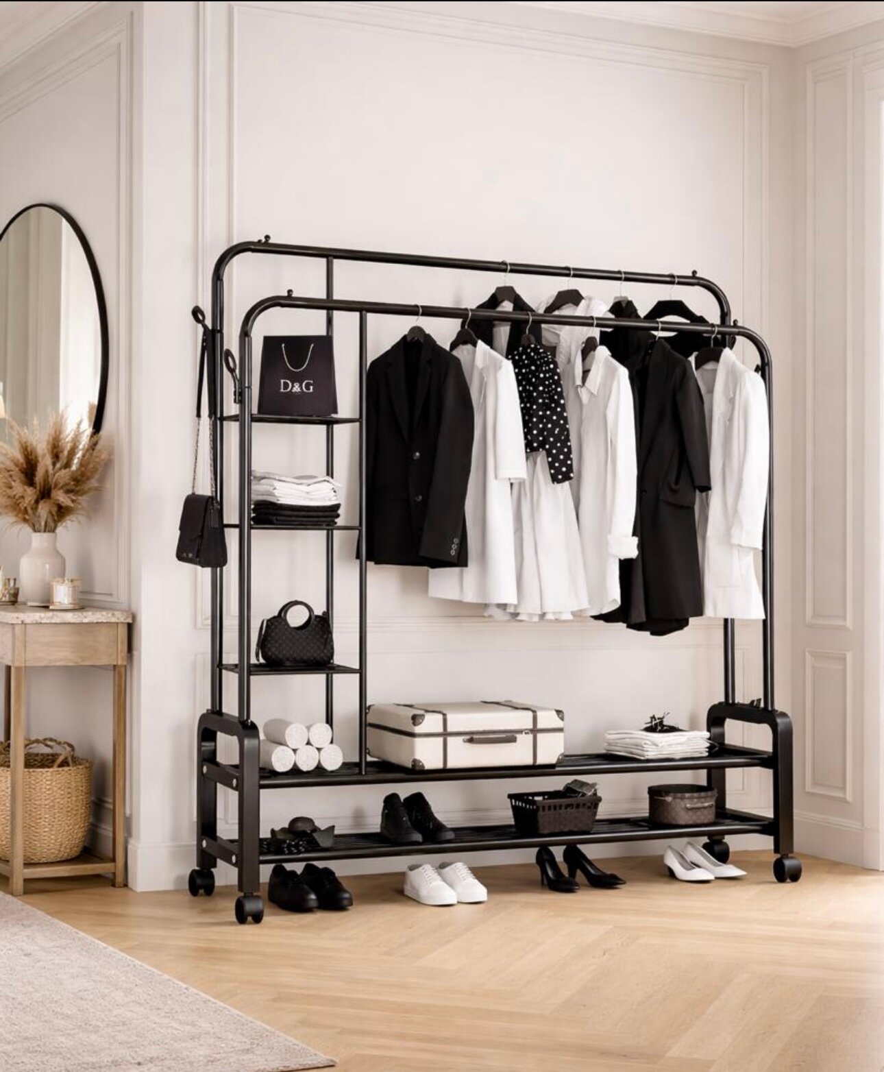 Напольная вешалка/Компактная вешалка с полками и крючками/Организатор одежды