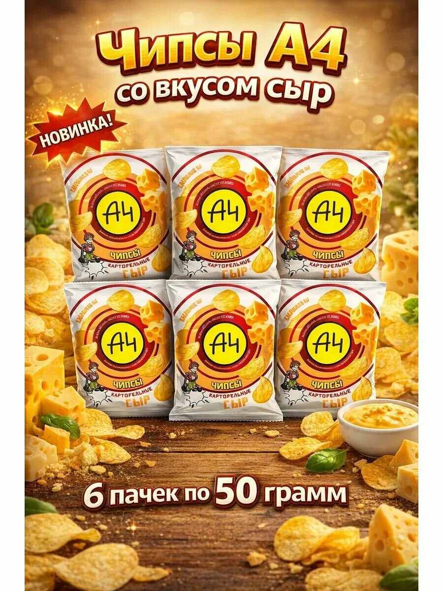Чипсы А4 со вкусом сыр 6 пачек по 50г