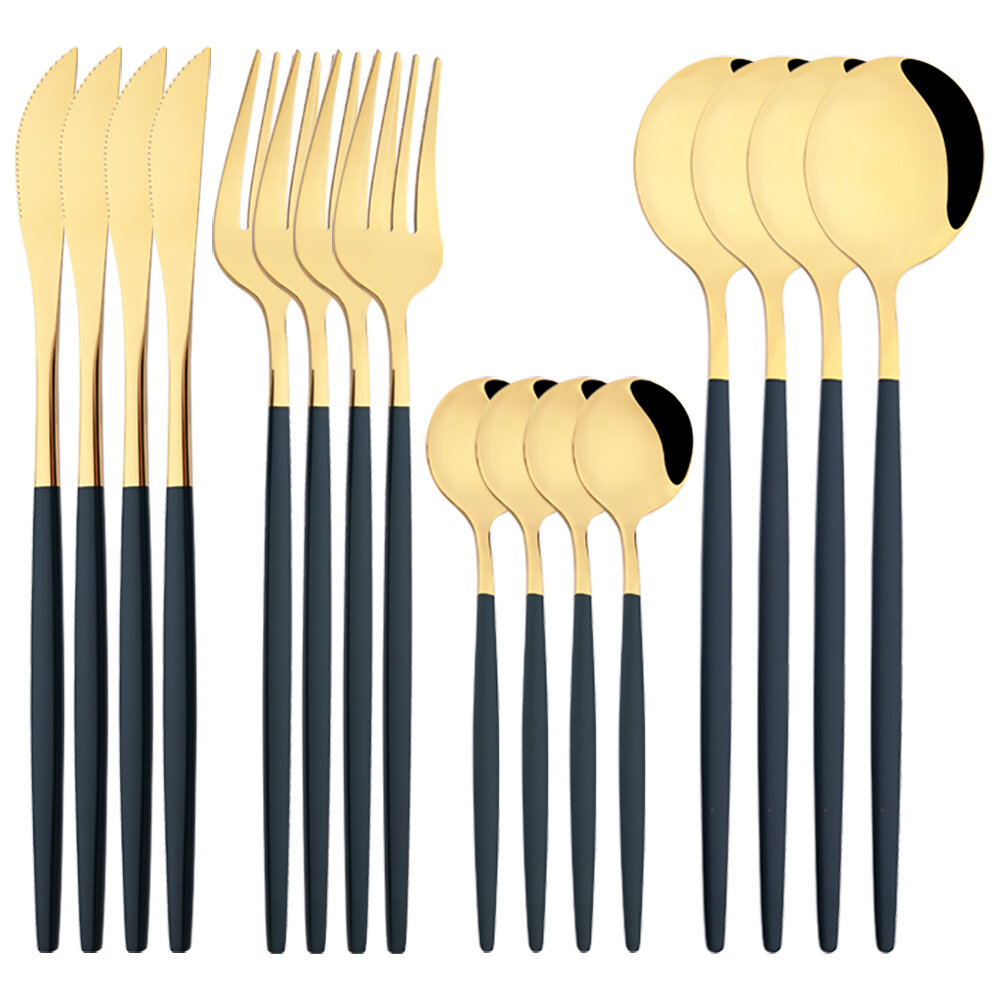 16 шт столовая посуда столовая посуда набор зеркало столовая посуда набор из нержавеющей стали вилка нож чайная ложка обед серебряная посуда кухня посуда набор