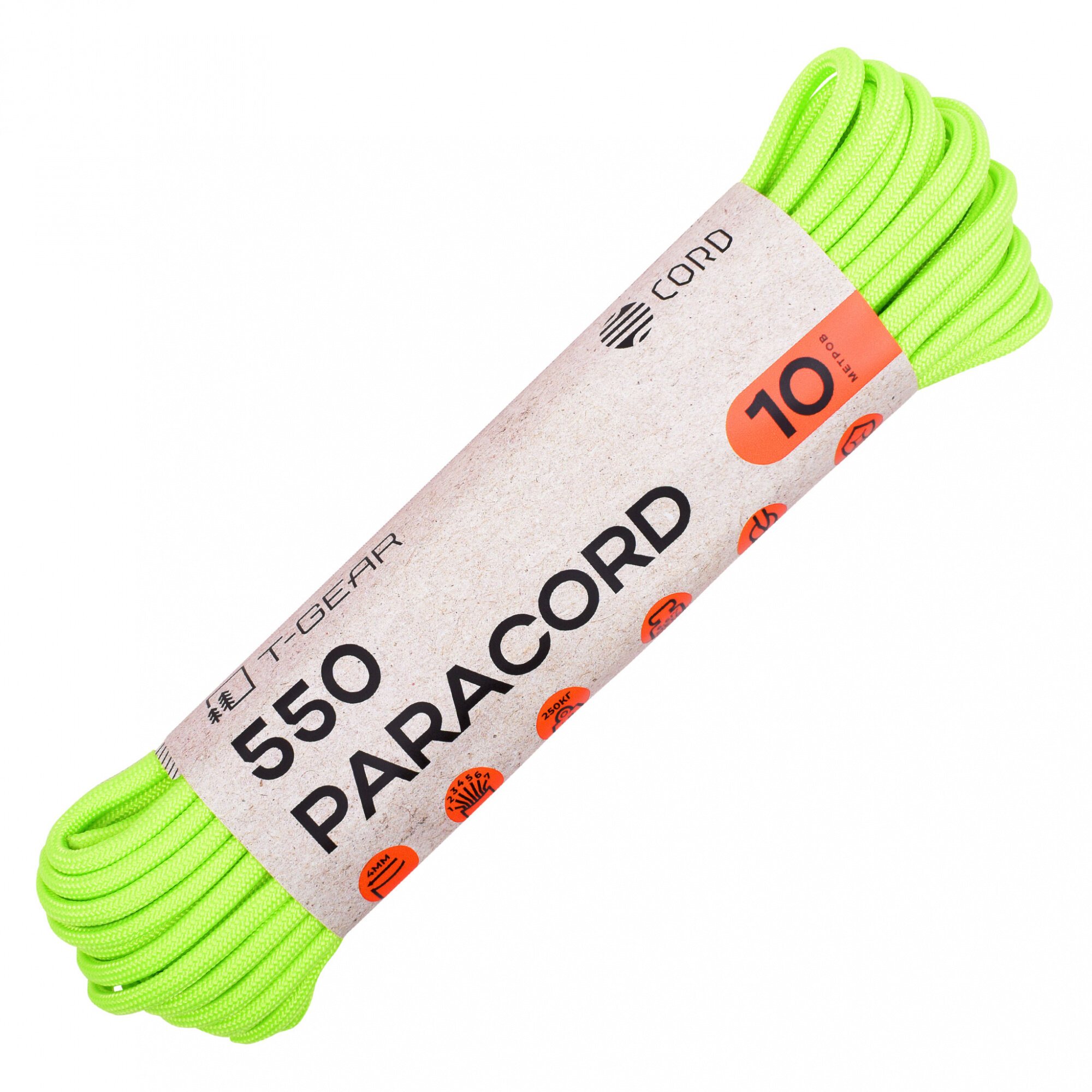 Паракорд 550 T-Gear x CORD nylon 10 метров (расцветка - Neon Green)