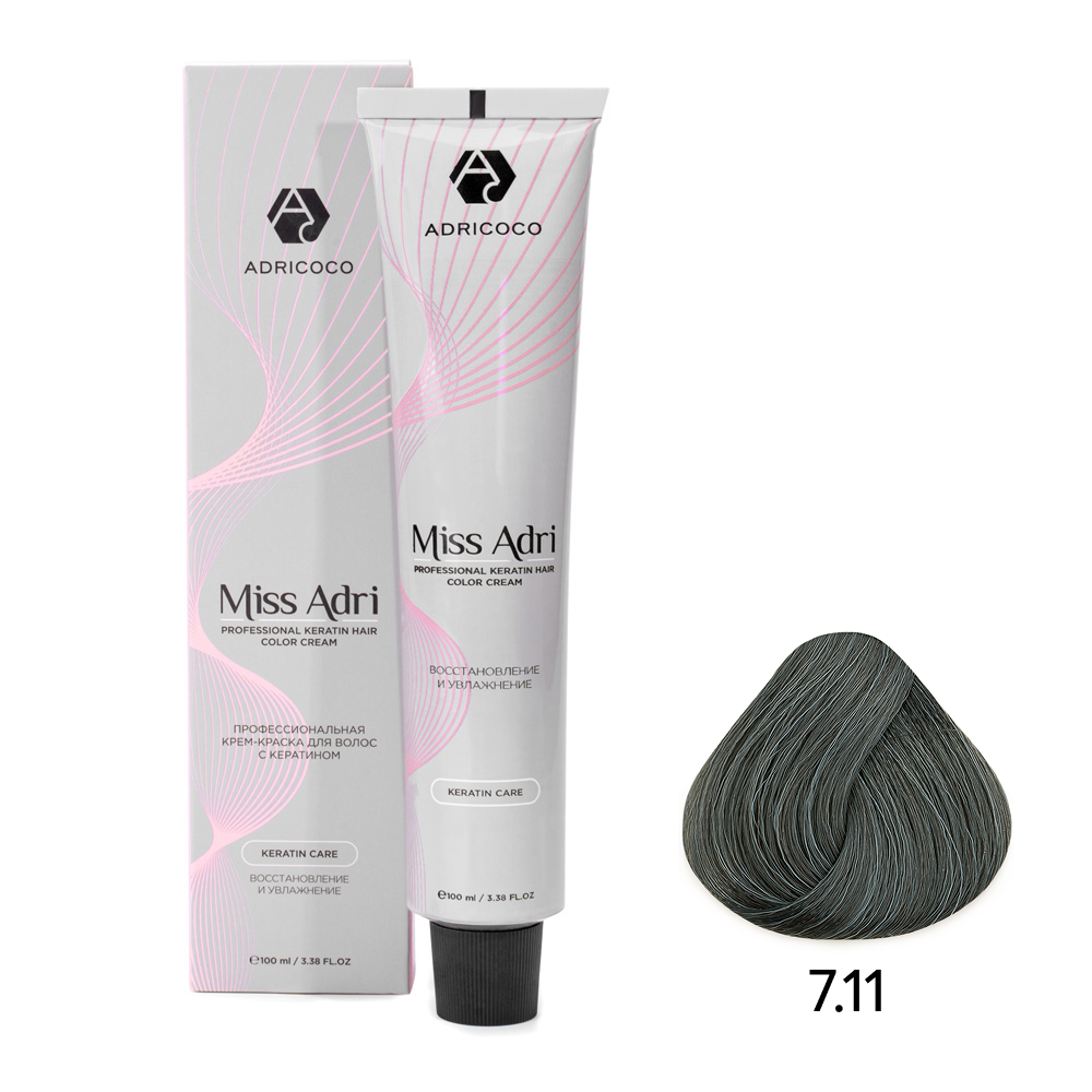 Крем-краска для волос ADRICOCO Miss Adri оттенок 7.11 Блонд интенсивный пепельный 100 мл