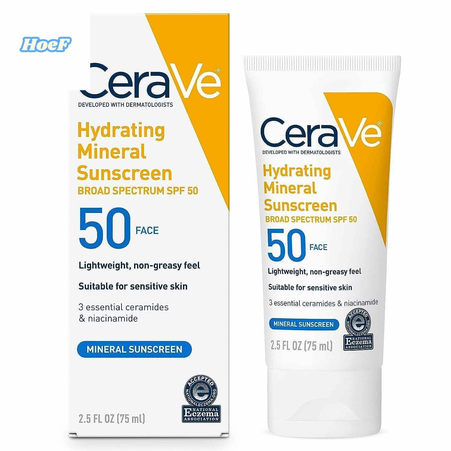 CeraVe-100% минеральный солнцезащитный крем SPF 50, содержащий оксид цинка и диоксид титана, гиалуроновую кислоту + ниацинамид + керамид, без масла, дорожная упаковка, 75 мл оксид цинка диоксид титана гиалуроновая кислота ниацинамид керамид