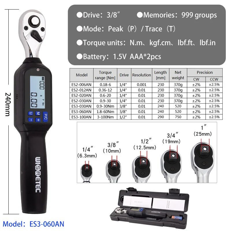 Электронный динамометрический ключ WISRETEC ES3-060AN
