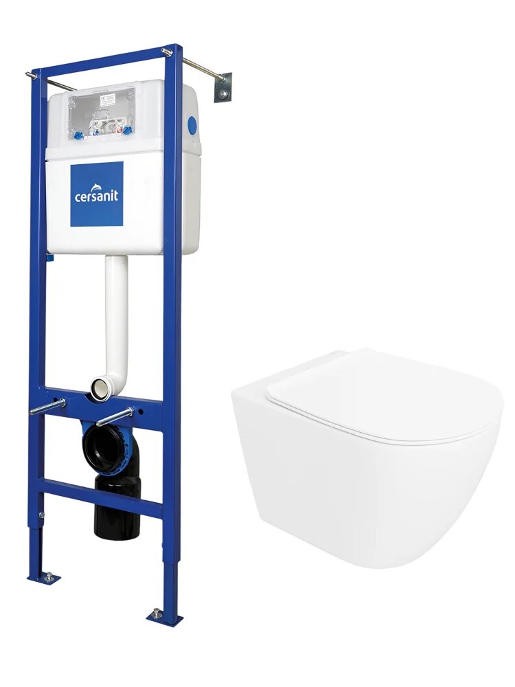 Комплект 3 в 1: Инсталляция Cersanit Вектор (Vector) S-IN-MZ / Унитаз подвесной STWORKI Готланд S13401WH безободковый, с микролифтом / Комплект креплений