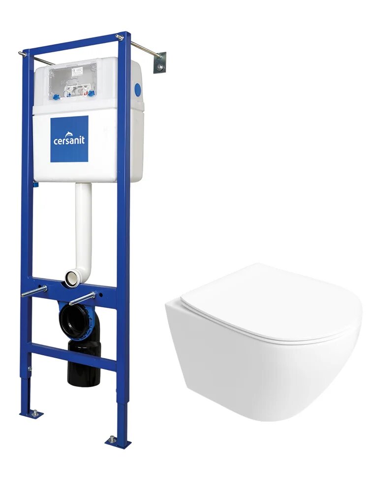 Комплект 3 в 1: Инсталляция Cersanit Вектор (Vector) S-IN-MZ / Унитаз подвесной STWORKI Кронборг S28401WH безободковый, с микролифтом / Комплект креплений