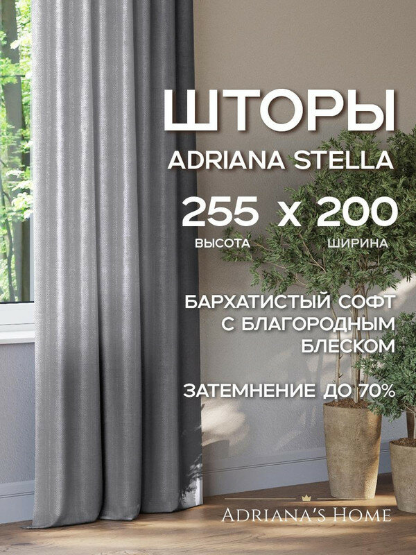 Шторы Adriana Stella, софт, графит, комплект из 2 штор, высота 255 см, ширина 200 см, лента