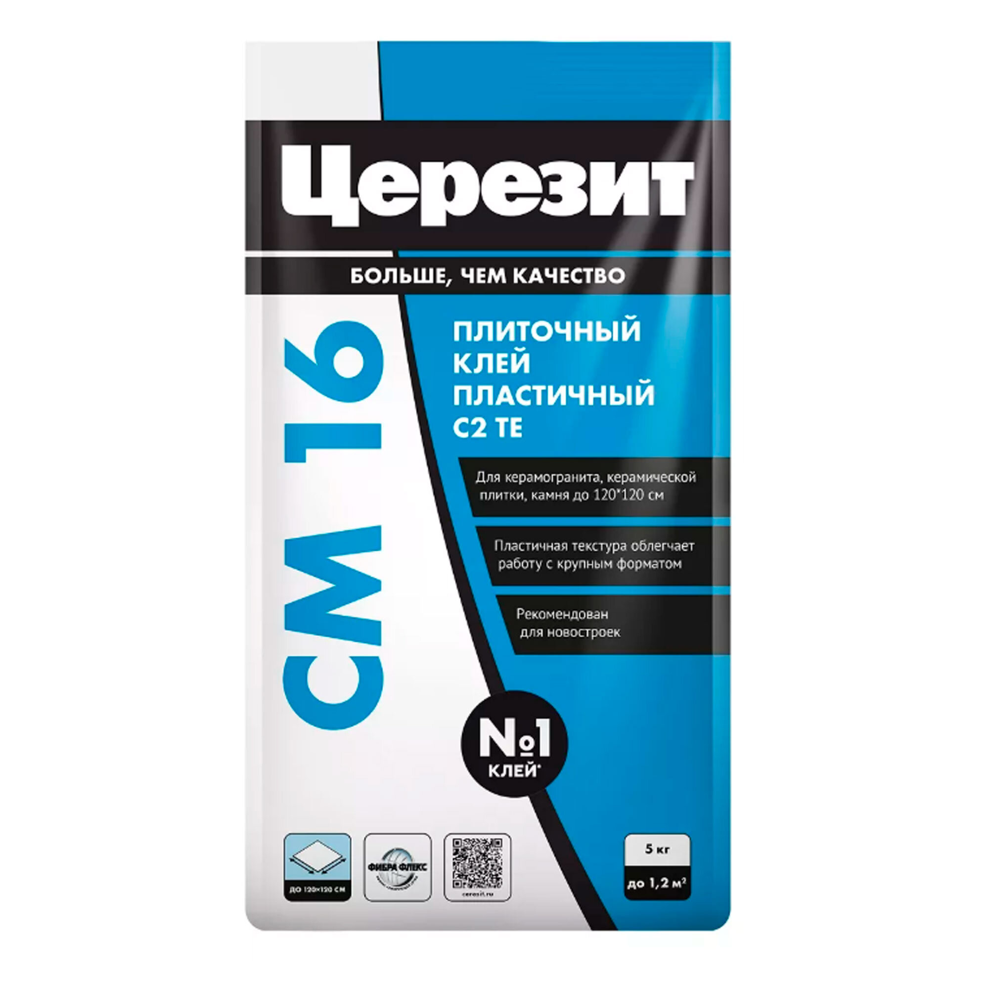 Пластичный клей повышенной надежности для любых видов плитки, крупноформатного керамогранита Церезит CM 16, 5кг