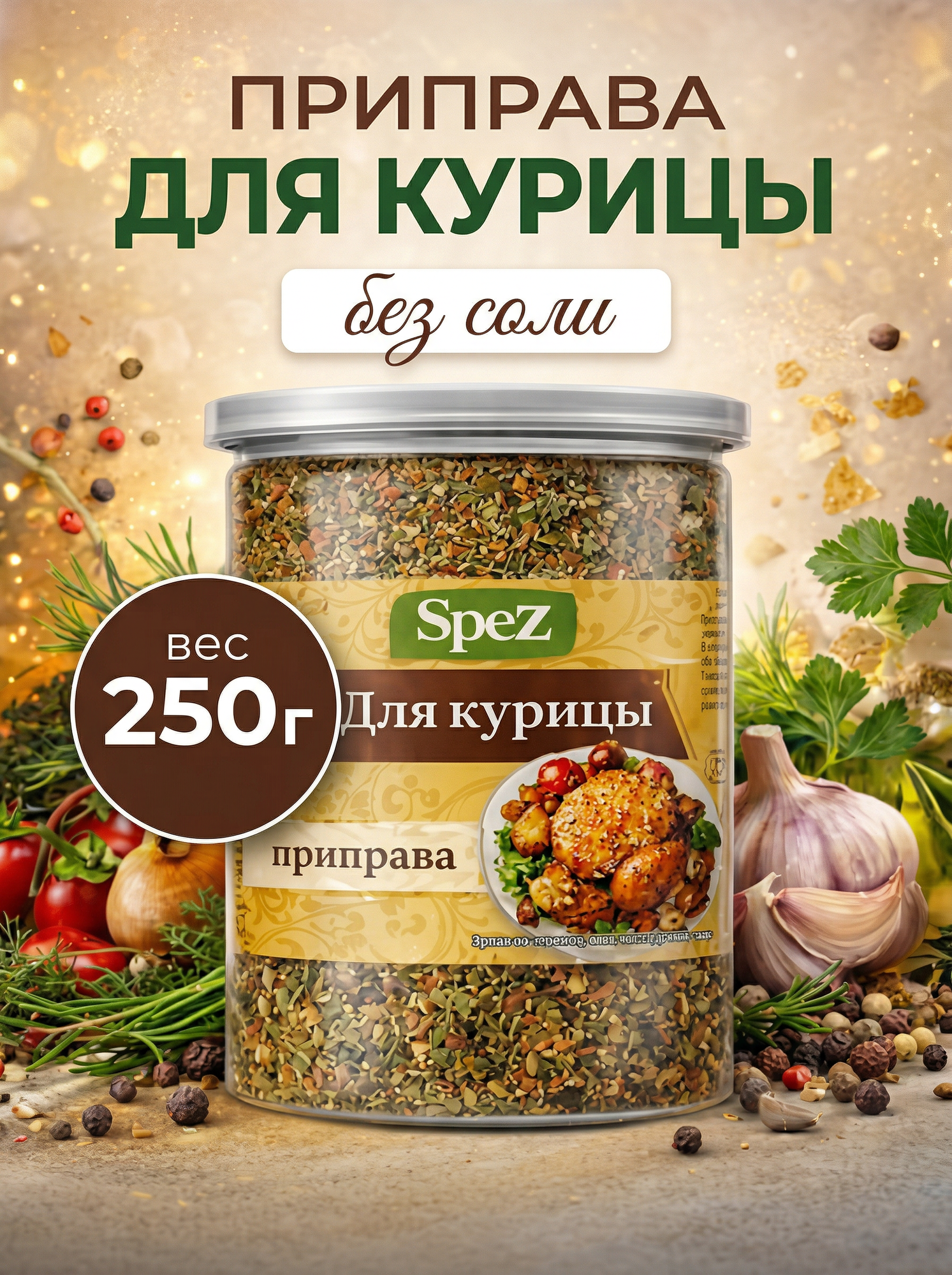 Приправа для курицы без соли 250 г, универсальная для шашлыка, индейки