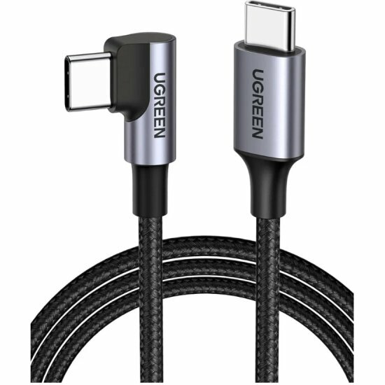 Кабель Ugreen US255 USB-C -USB-C, 1м, угол, черный(50123)