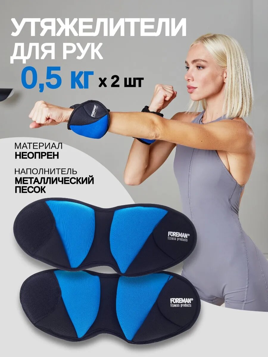 Утяжелители для рук FOREMAN Wrist&Ankle Weights на липучках, 2 шт х 0,5 кг, голубой