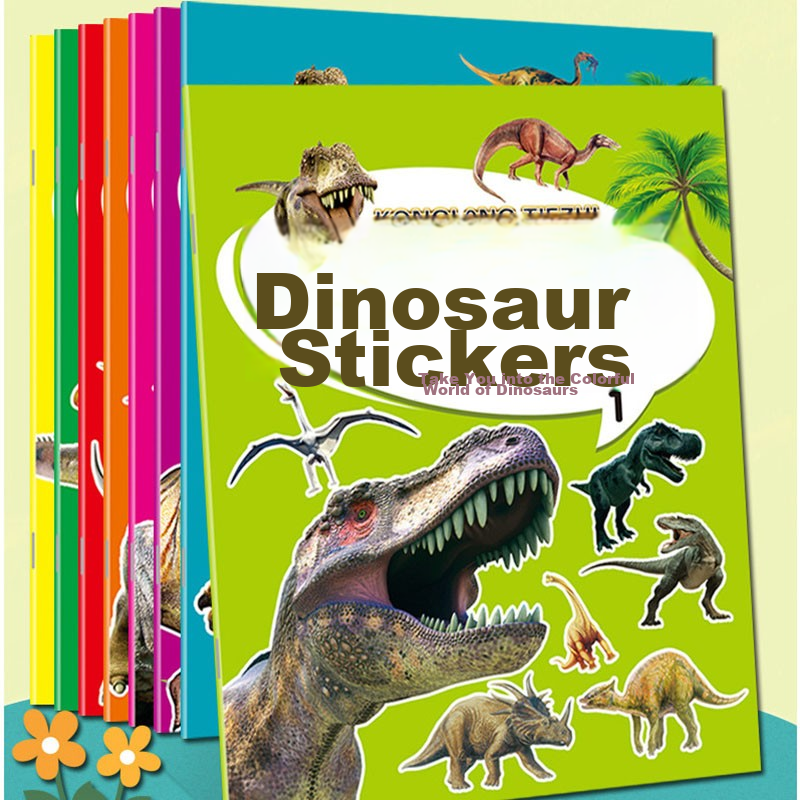 Книга наклеек с динозаврами для детей 2-3 лет Занятия по развитию внимания 8 томов Цвет：Набор наклеек с динозаврами (8