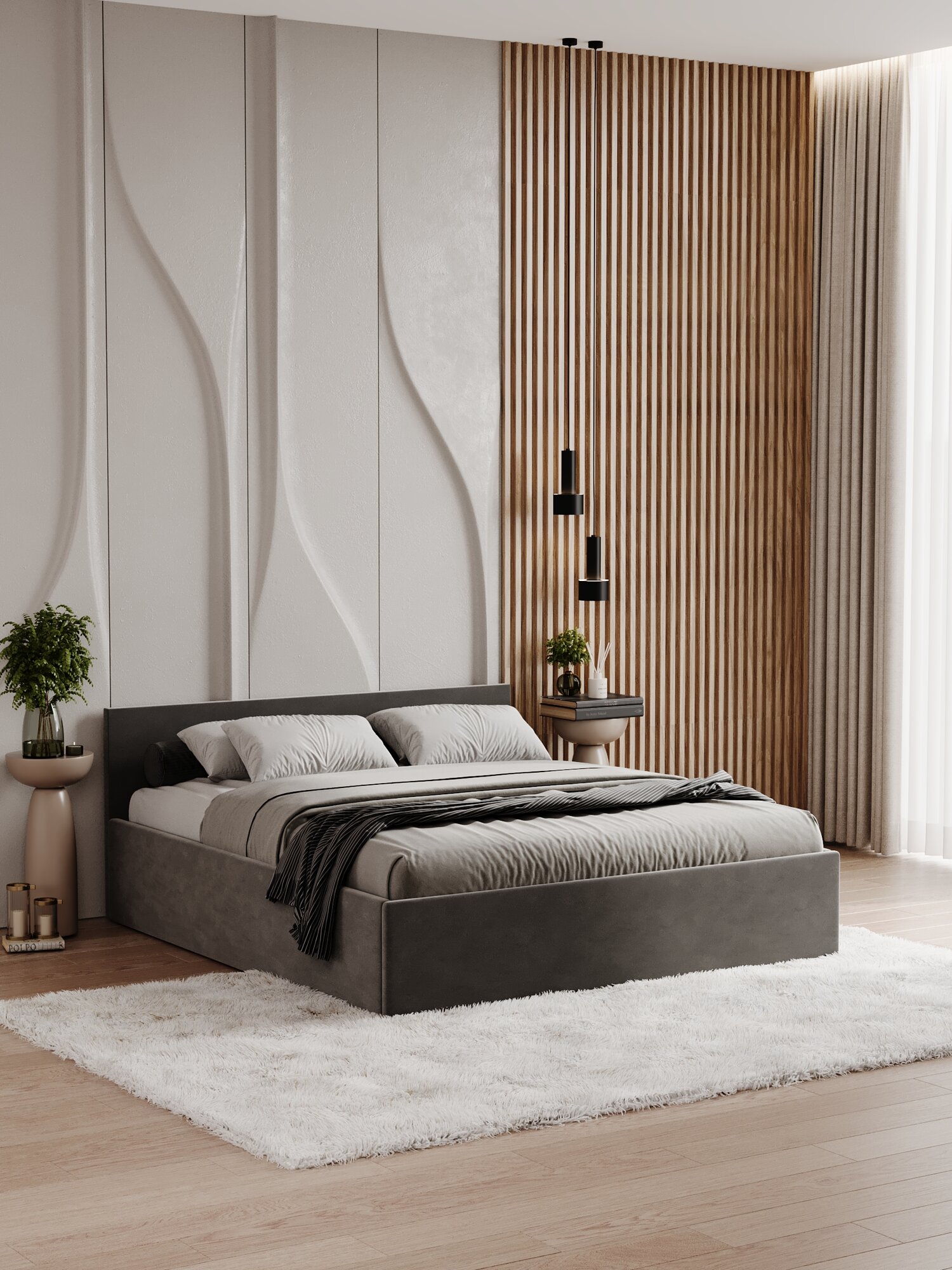 Кровать Микки серая с матрасом Лайт (10 см), 180х200 см