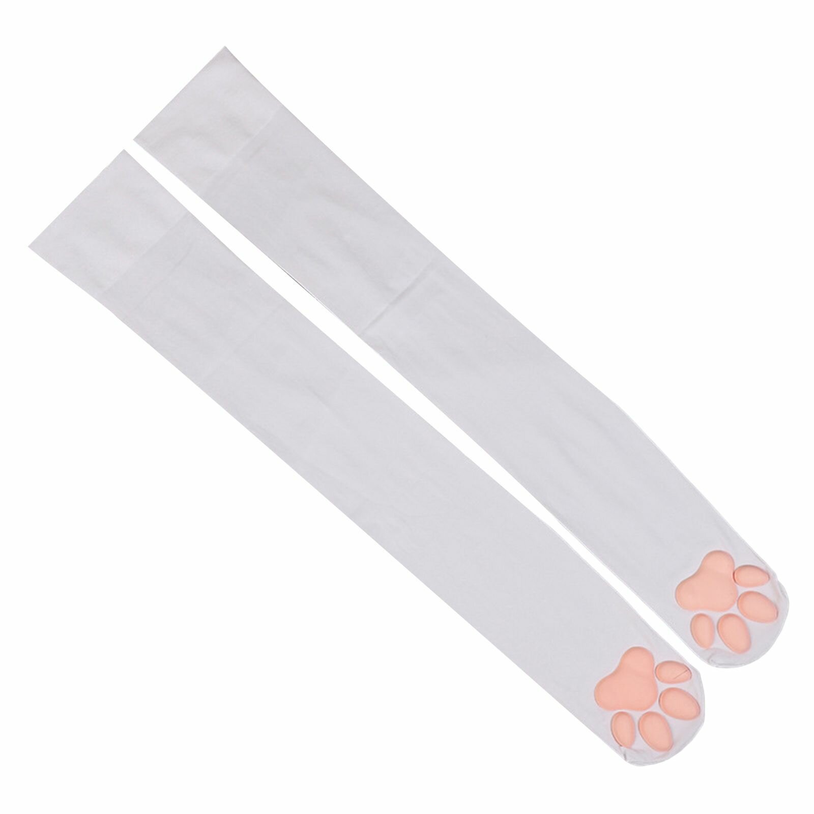 Розовые чулки до бедра с силиконовыми подушечками в виде кошачьих лап