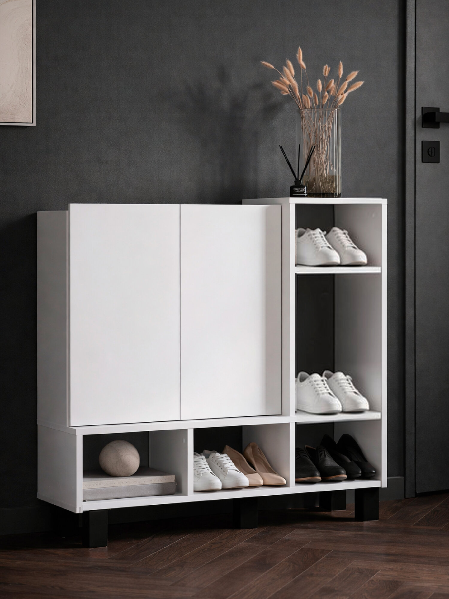 Обувница в прихожую закрытая деревянная белая Урана , 88х28х85 см