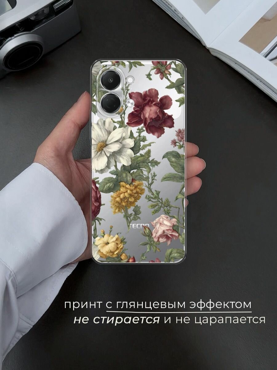 Силиконовый чехол на Tecno Spark Go 3 / Текно Спарк Го 3 с принтом Акварельные цветы 2 — фото 1