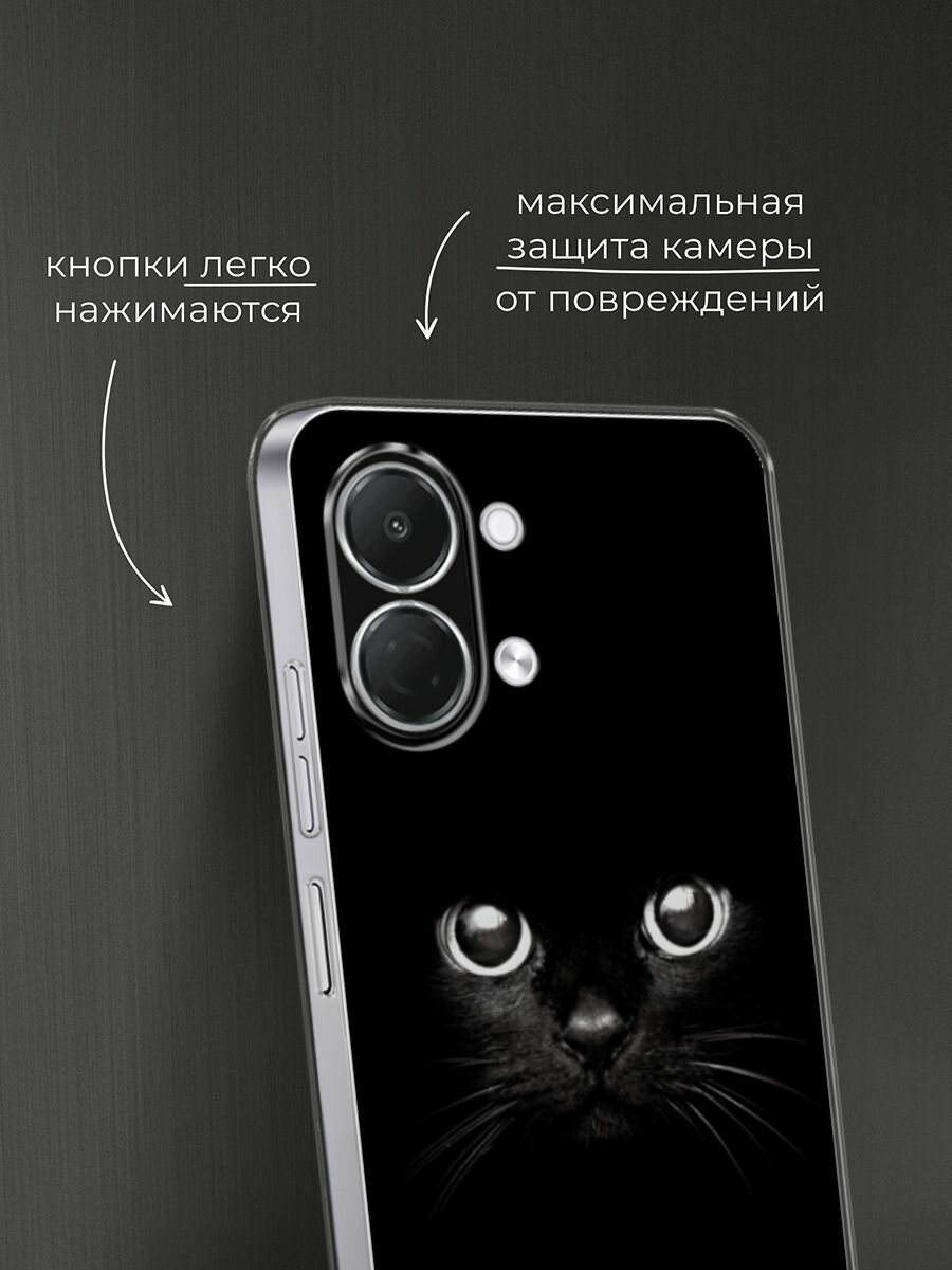 Чехол на Tecno Spark Go 3 / Текно Спарк Го 3 с принтом Взгляд черной кошки — фото 1