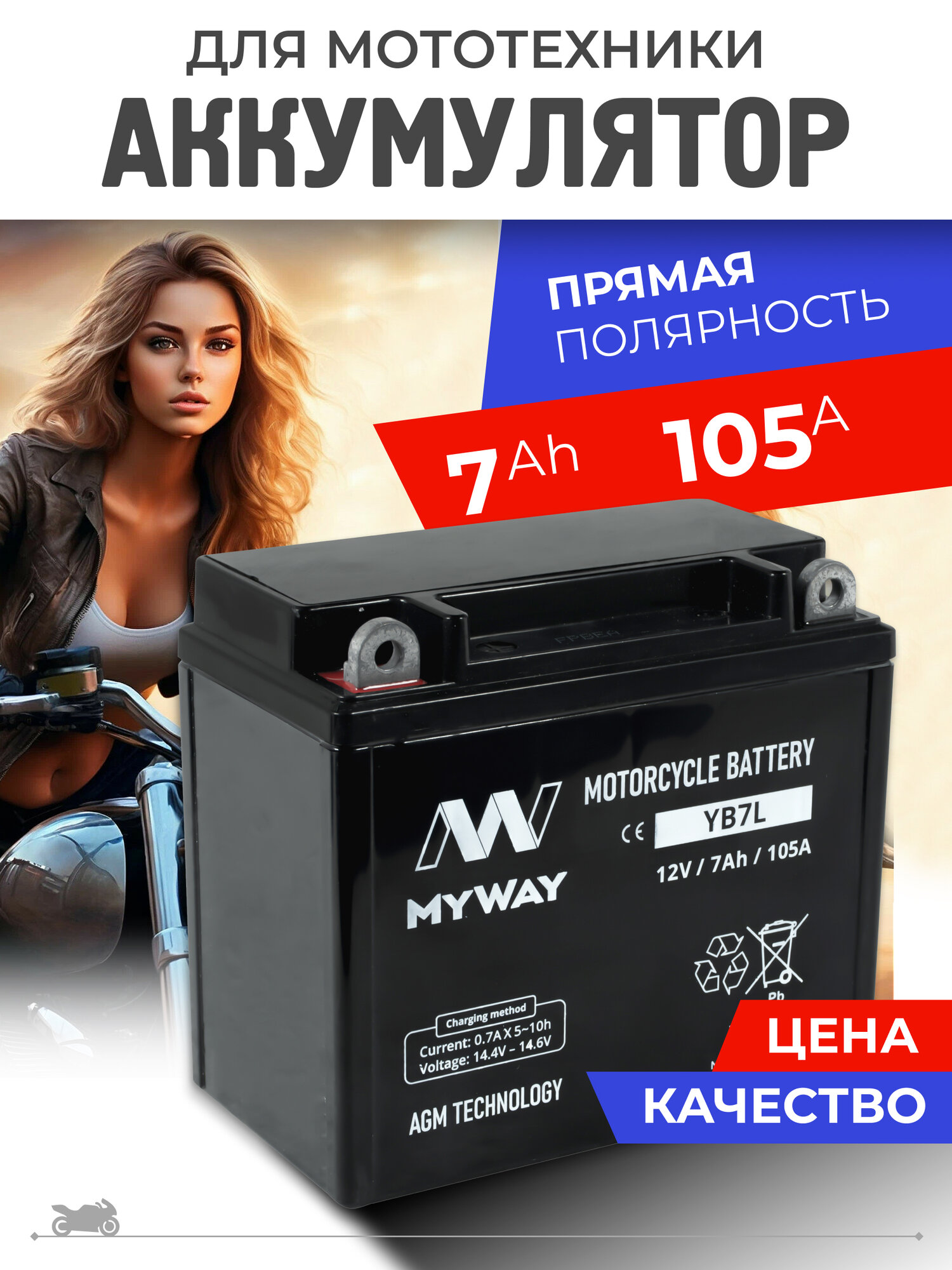 Аккумулятор 12v 7ah для мотоцикла альфа, мопеда, скутера AGM