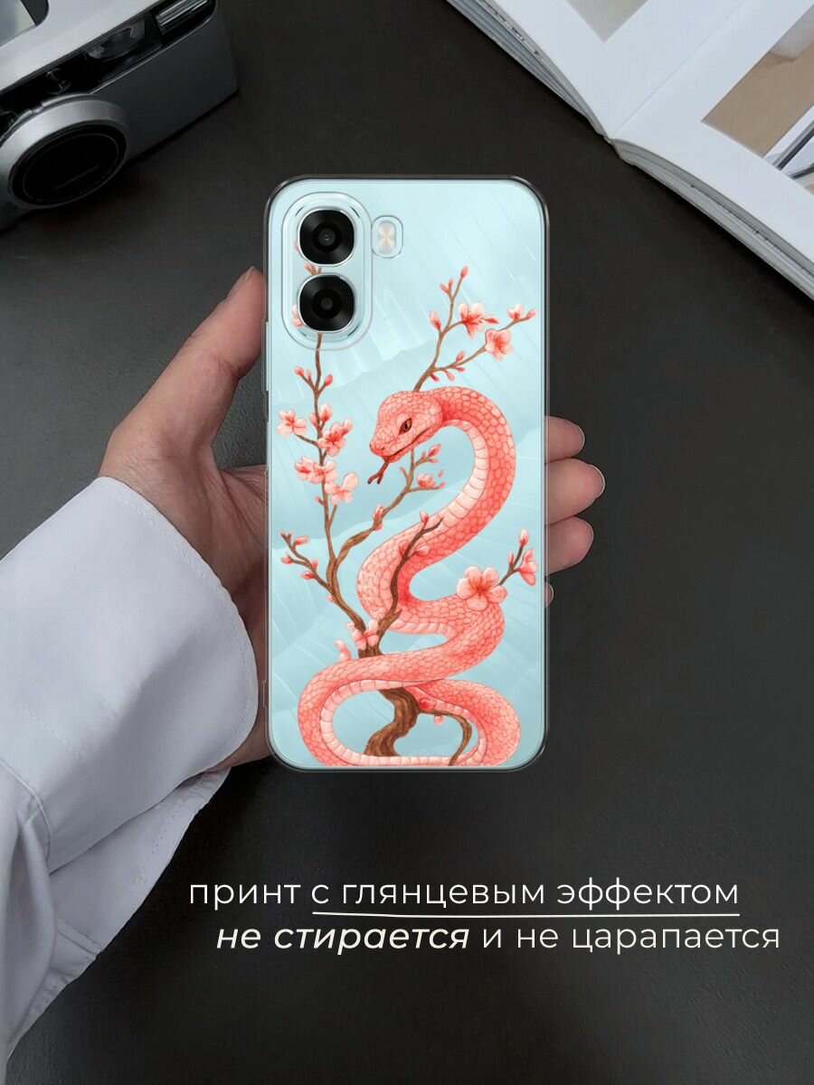 Силиконовый чехол на Oppo A6x / Оппо A6x с принтом Змея на сакуре — фото 1