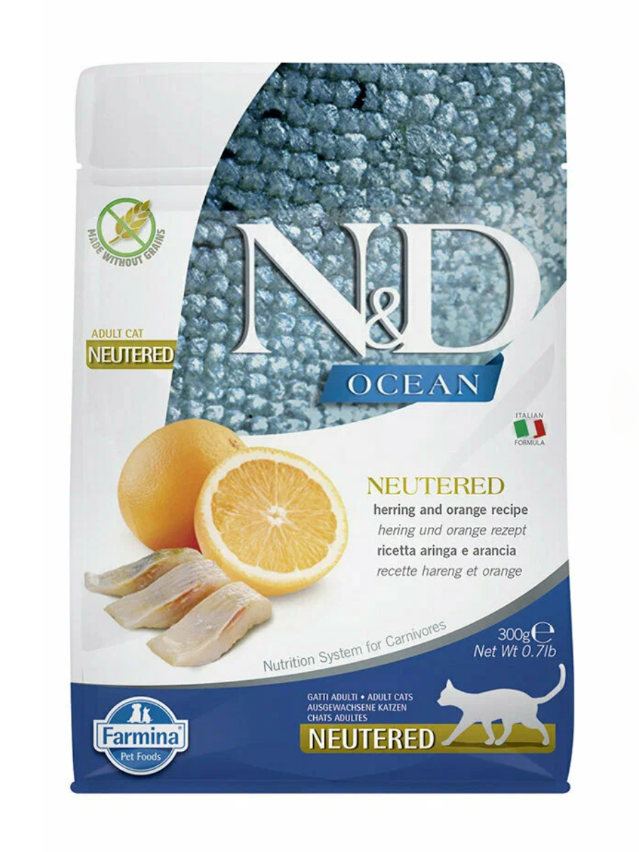 Сухой корм Farmina N&D OCEAN (Фармина) для стерилизованных кошек, сельдь с апельсином, 0,3 кг