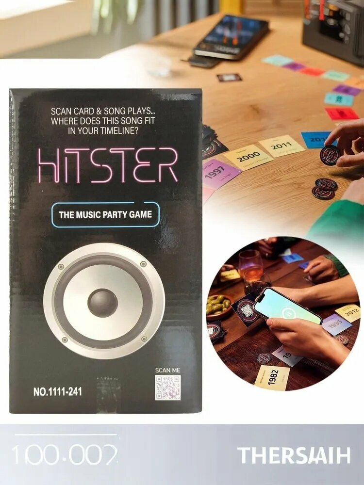 Настольная игра Hitster, Музыкальная вечеринка с 308 картами, Угадай песню по Spotify через QR-код, Для 2-10 игроков 16+