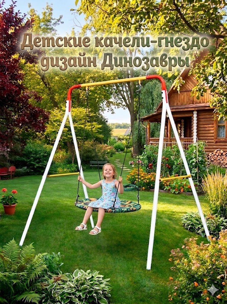 Качели уличные стойка, с гнездом Dino, металлические, белые, от 3х лет