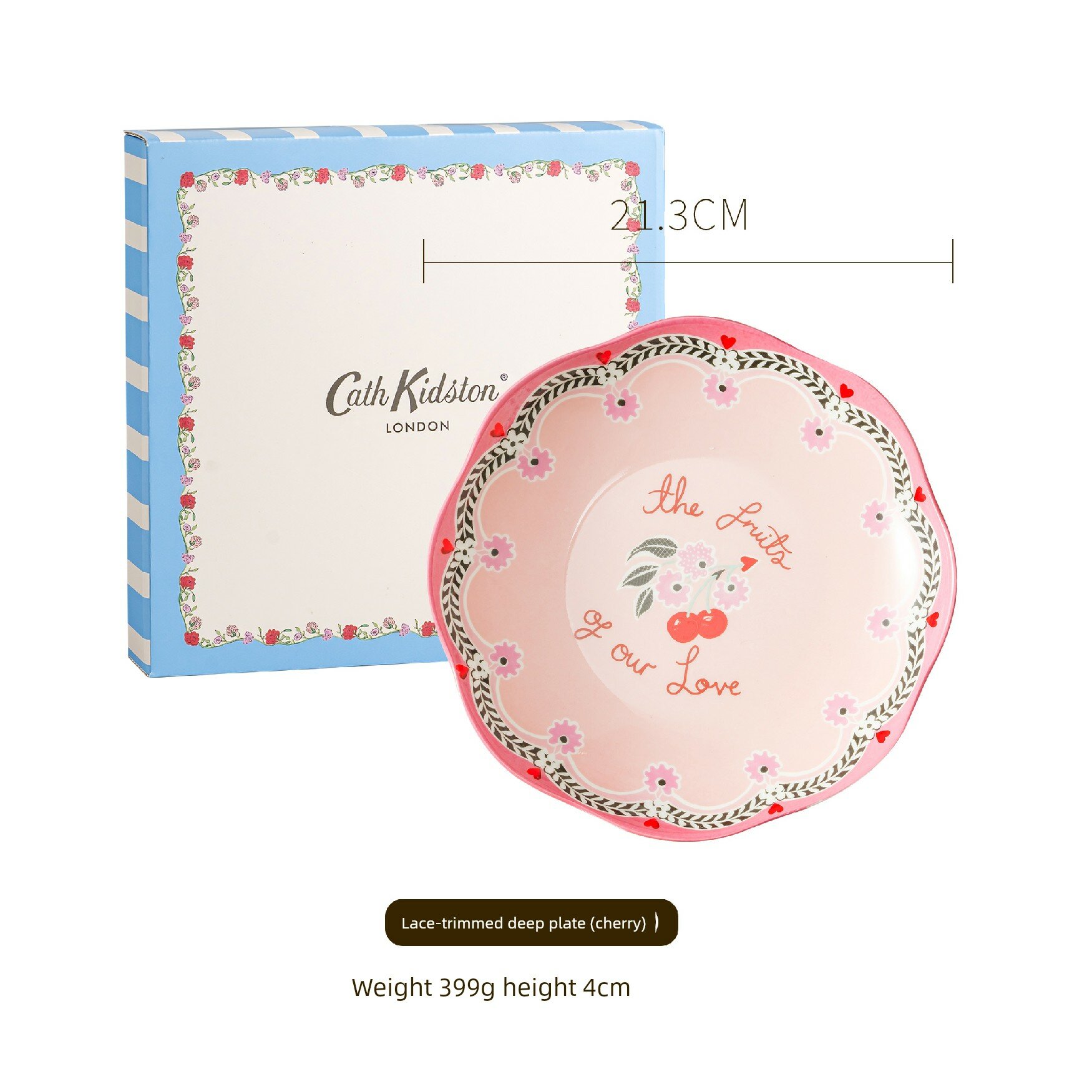 Керамическая глубокая тарелка Cath Kidston с краем вишни, костяной фарфор, диаметр 20 см