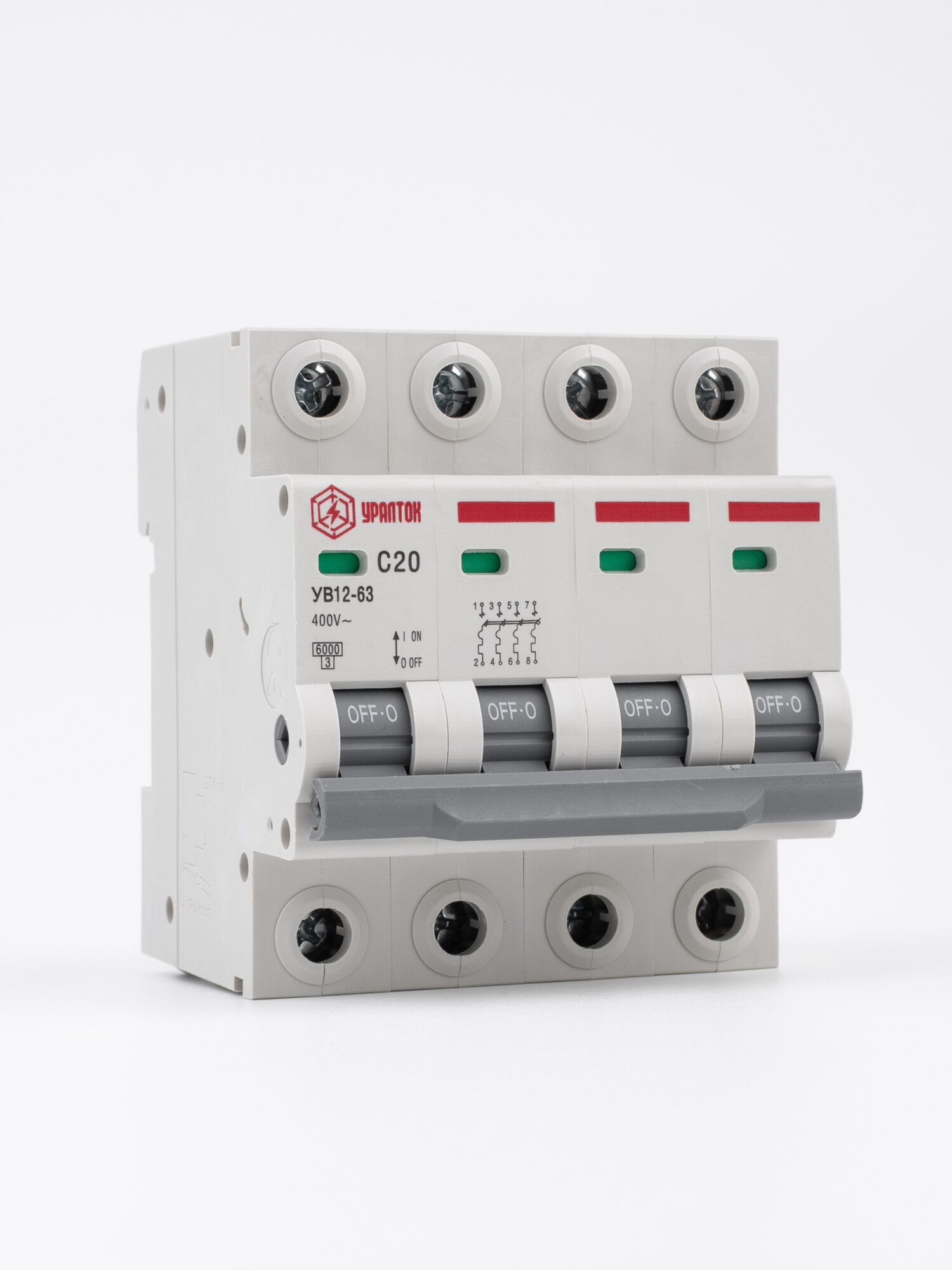 Автоматический выключатель уралток серии УВ12-63 4P20A6kA модульный