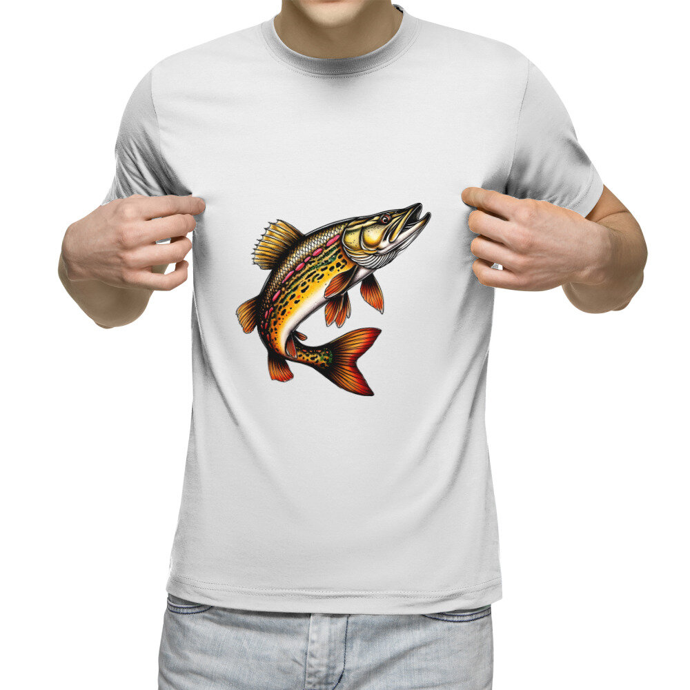 Мужская футболка «Щука» (белый, XL)