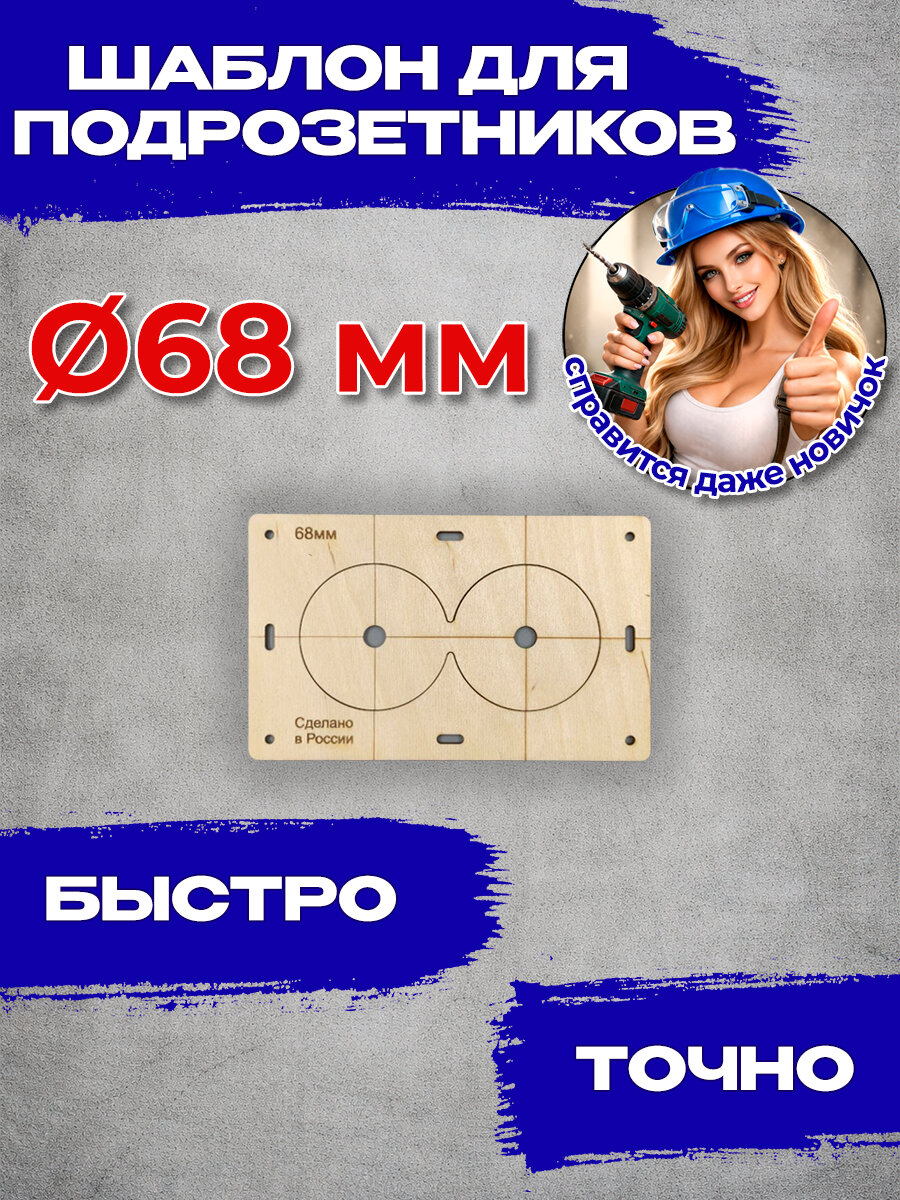 Шаблон для подрозетников 68 мм кондуктор для сверления 2 розетки
