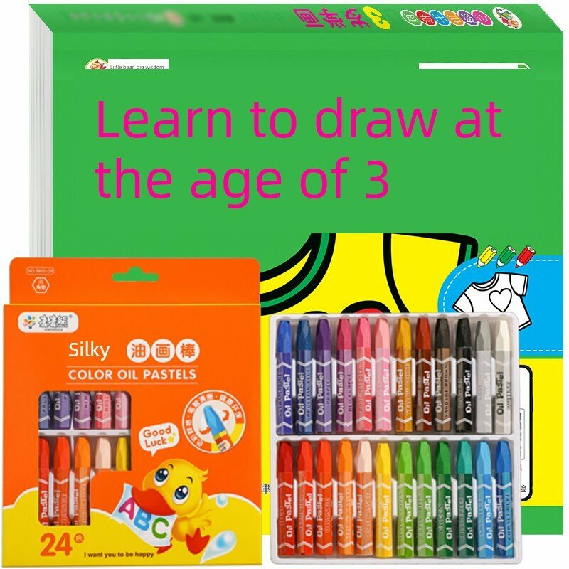 Образовательная книга для рисования для 3-летних детей с 24 масляными мелками, набор для раскрашивания в дошкольном