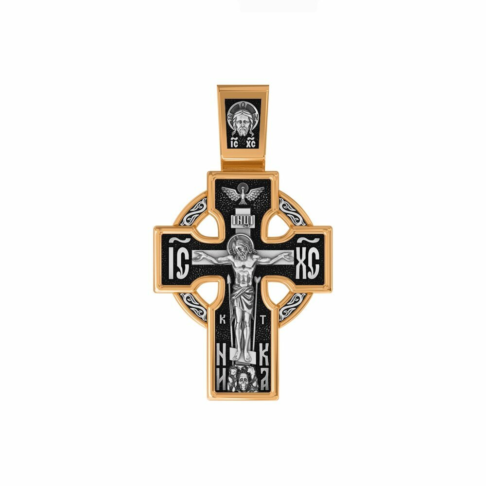 Крестик, серебро, 925 проба, чернение, золочение