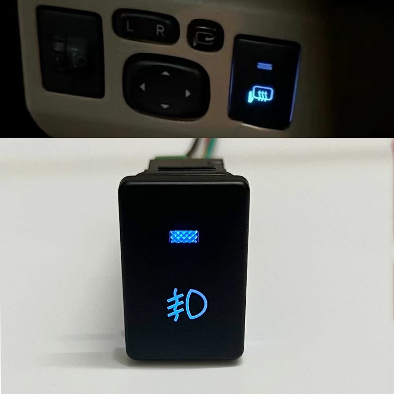 Кнопка ПТФ 12V с синей подсветкой для Mitsubishi Outlander (2013-20) и Toyota Camry, Prado, Corolla, Prius