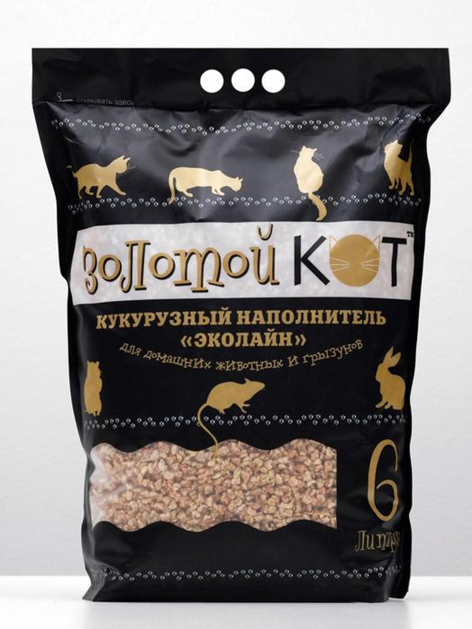 Наполнитель кукурузный "Золотой кот", 6 л