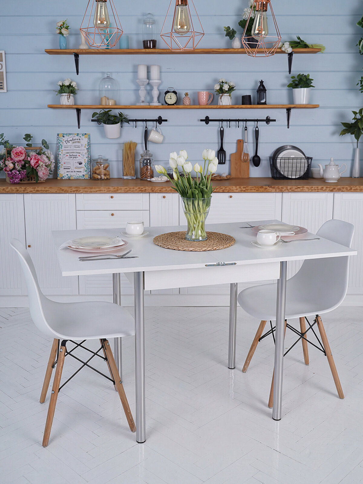 Стол кухонный обеденный раскладной Виста, Белый Шагрень, 120/60х78х75 см.