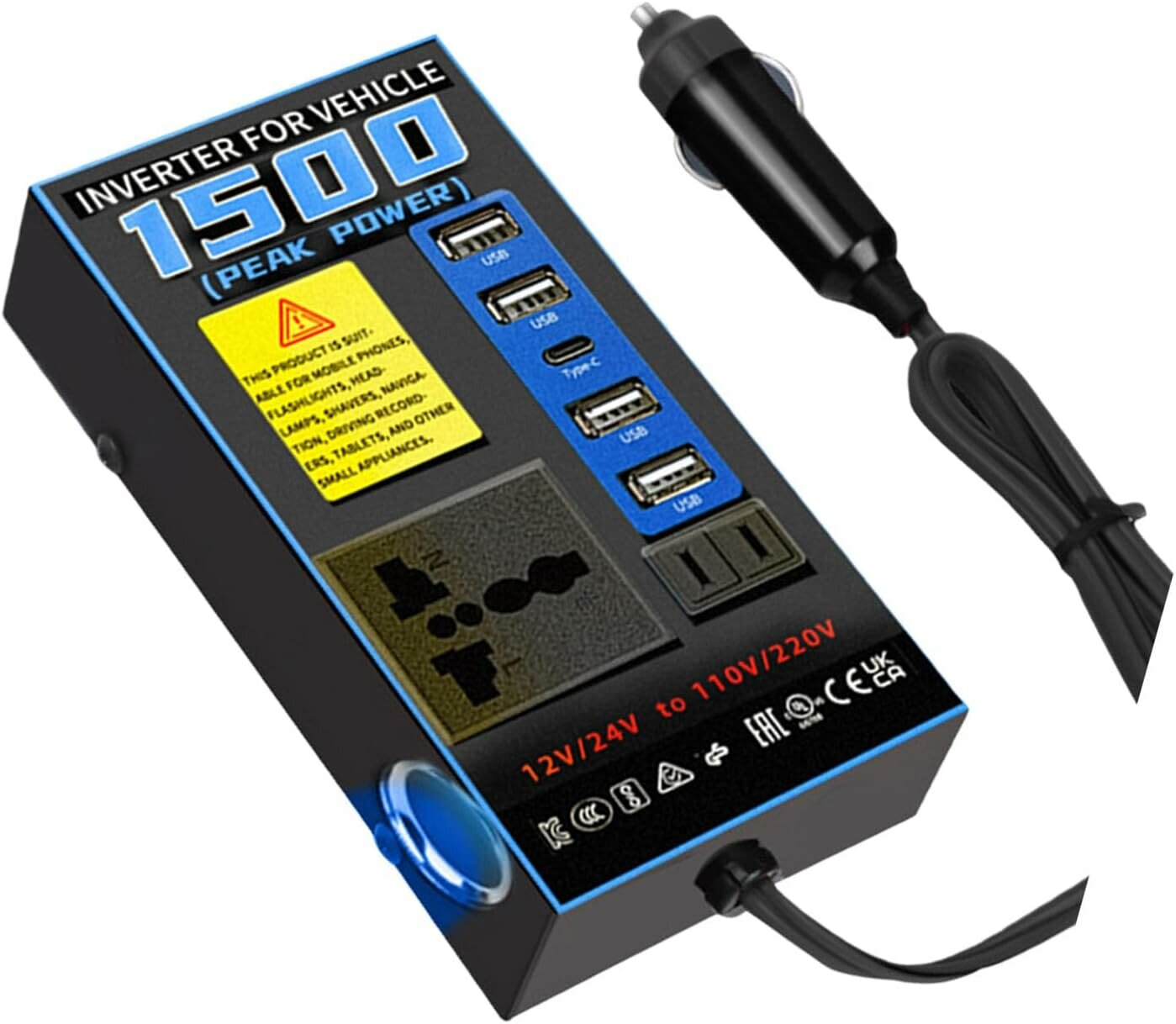 Автомобильный инвертор мощностью 200 Вт, 12 В, 24 В, 110 В, 220 В с 4 портами USB, дорожный инвертор для авто в машину