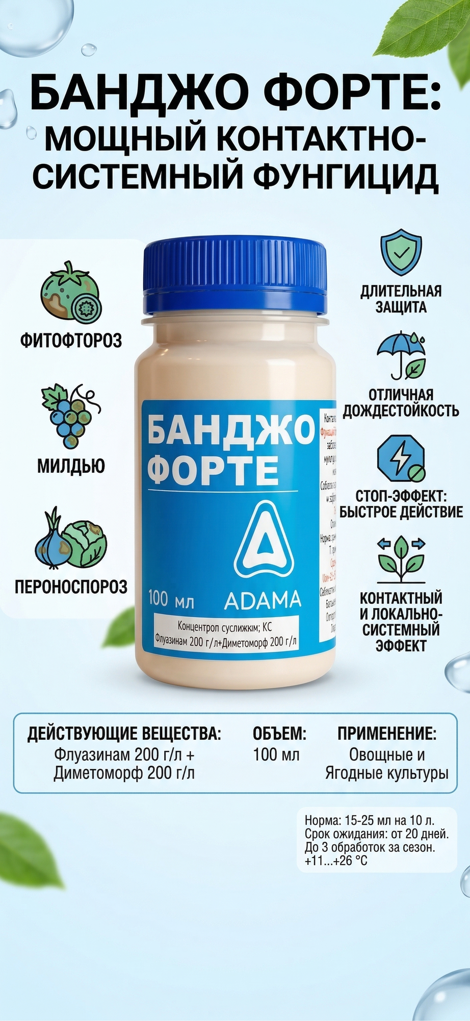 Банджо форте, контактный и локально-системный фунгицид от большинства заболеваний, 100 мл