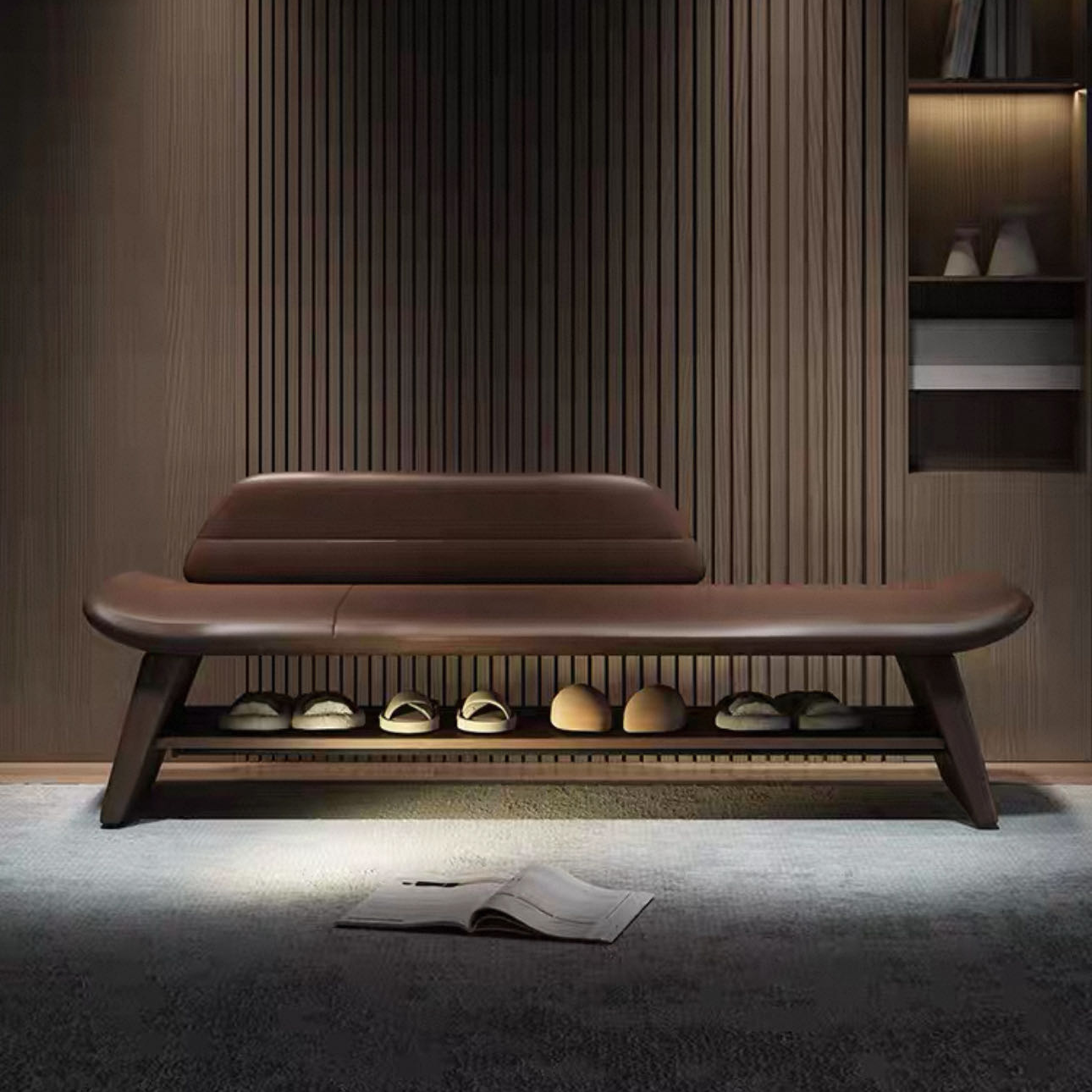 Интерьерная банкета со спинкой и фигурным сиденьем Alcor (140см / цвет коричневый)