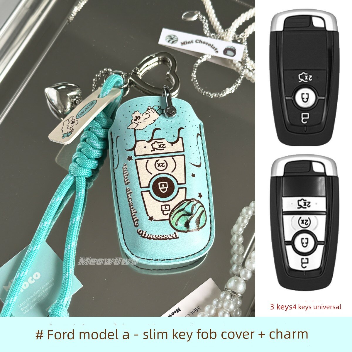 Чехол для ключей Ford для моделей Mondeo, Edge, Bronco, Explorer, Mustang, Escape, высококачественный, бежево-мятный