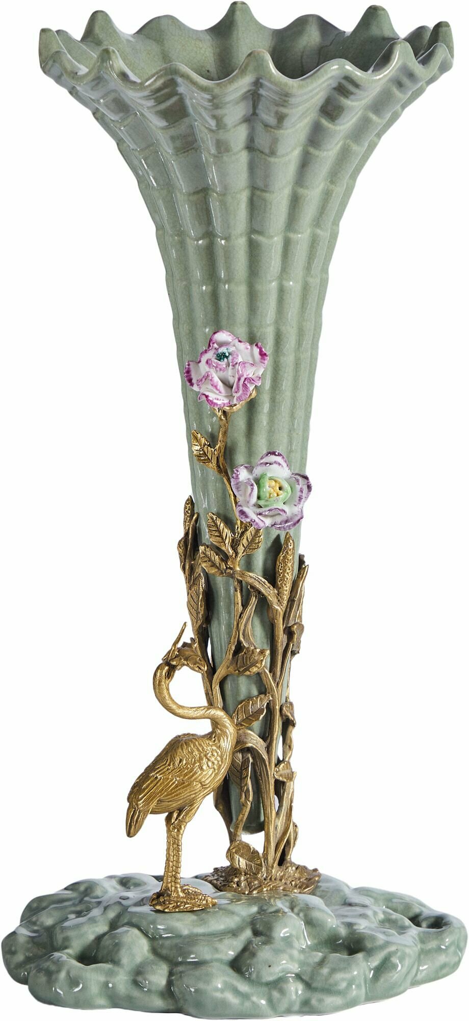 31G2357/A1213HC/U19 Ваза Цапля с рыбкой 20х16х36см, Glasar