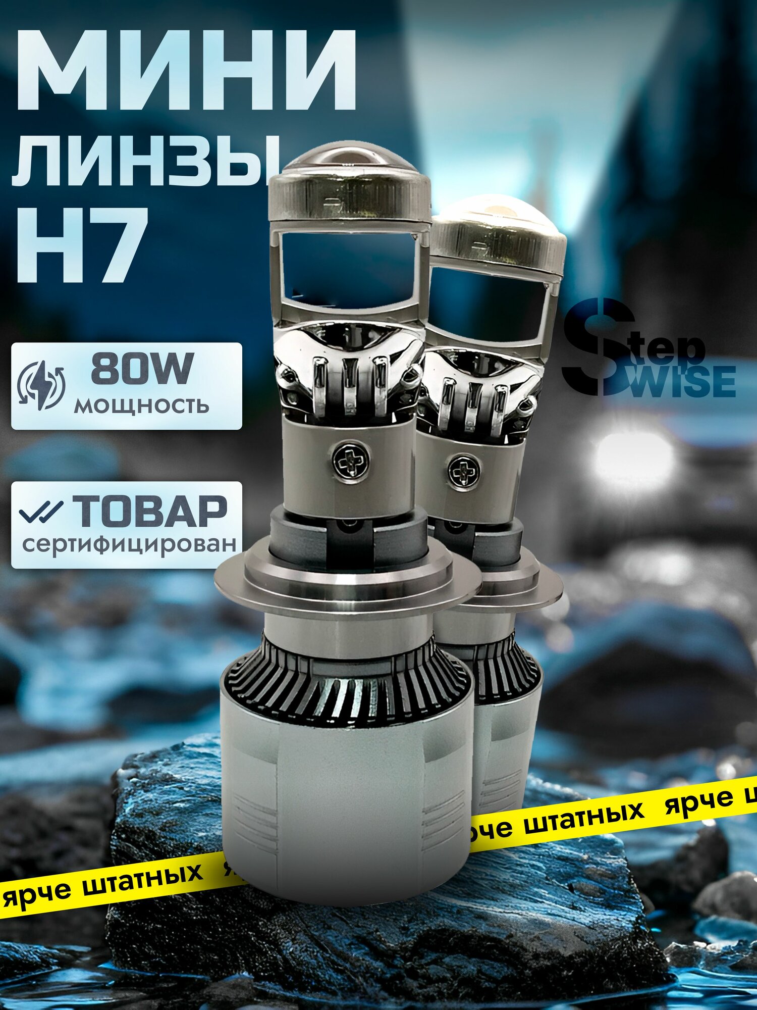 Мини линзы Н7 А80 PRO, светодиодные лампы h7 6000К, 2 шт. лед линзы Ультра повышенный яркий свет