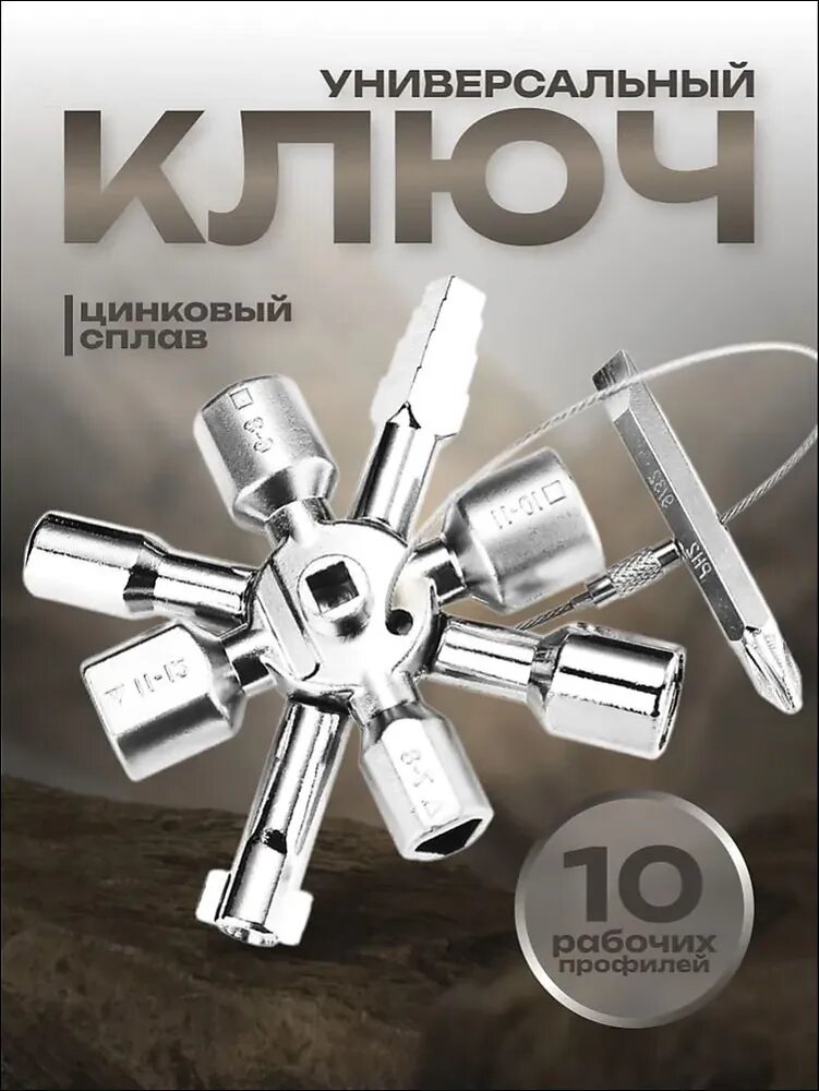 Ключ для электрошкафов трехгранный / 10в1 четырехгранный, круглый, ключ от электрощитка