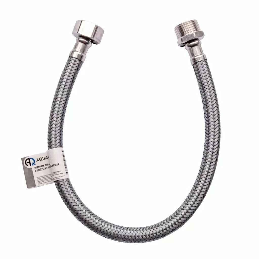 Подводка для воды AquaLine 1/2 2 м, г-ш, нержавеющая сталь и полиамид, гибкая для смесителя и унитаза, 20 атм