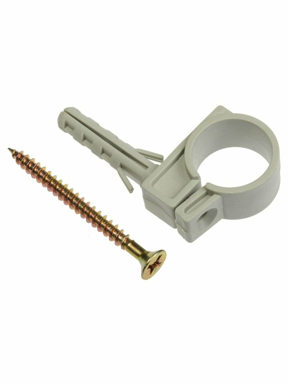 Хомут для крепления трубы MasterProf 1"1/2 пластиковый с дюбелем, 2 штуки в упаковке, артикул ИС.130167, производство Россия.