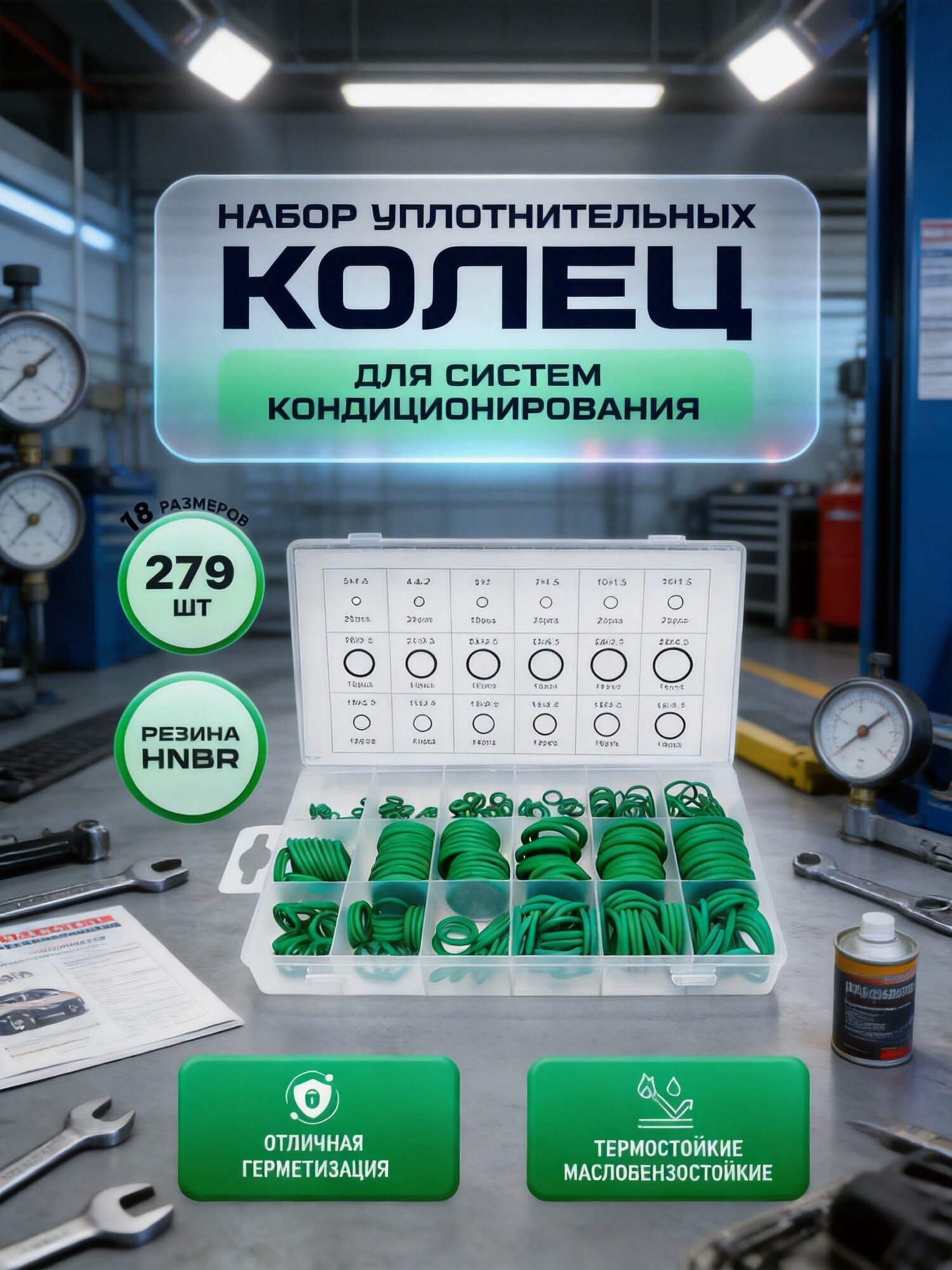 Уплотнительное кольцо для системы кондиционирования воздуха, набор 270 шт зеленых резиновых изделий совместимо с иностранными автомобилями