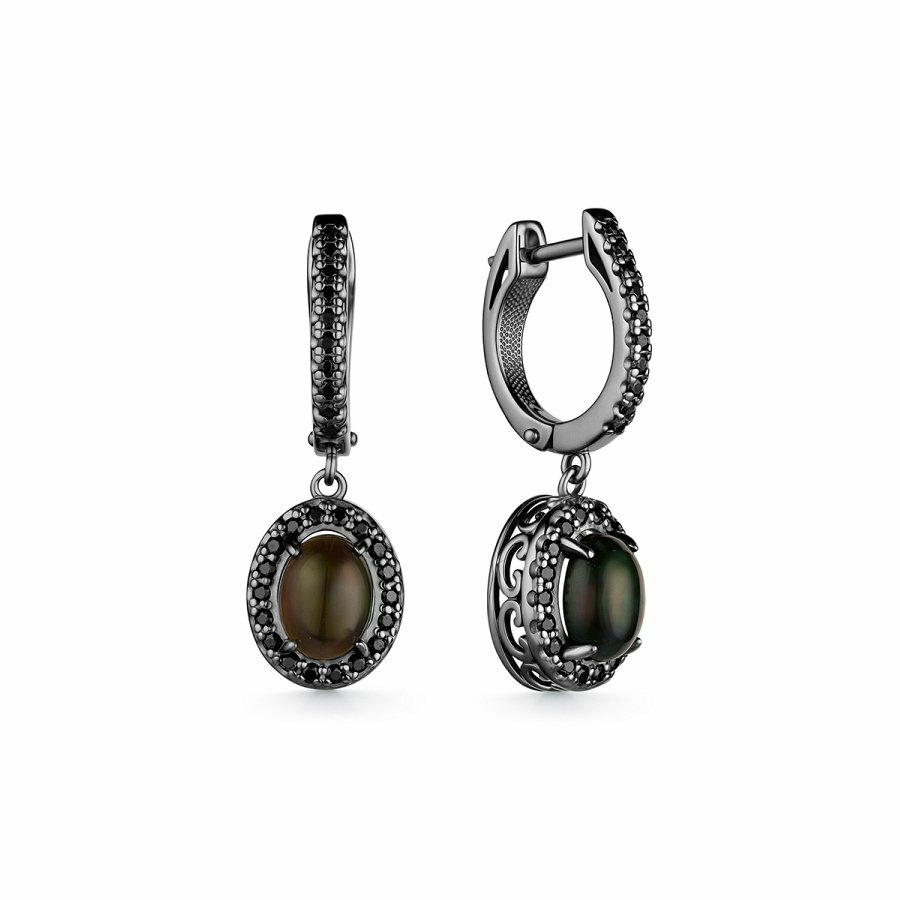Серьги, серебро, 925 проба, родирование, опал, шпинель