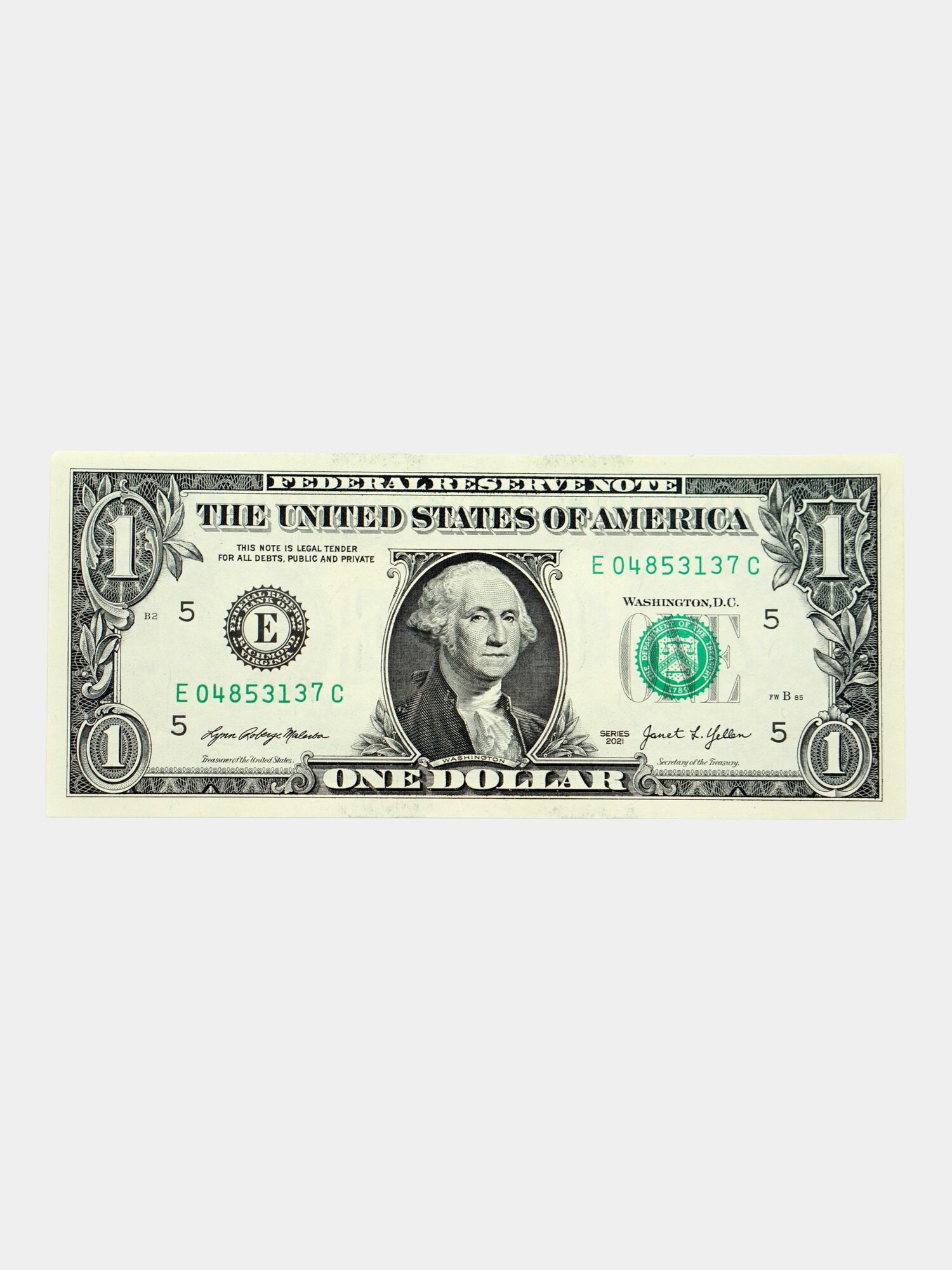 Купюра 1 Доллар США (USD) 2021г. "E" - Richmond Bank. Подлинная Банкнота UNC (из банковской пачки)